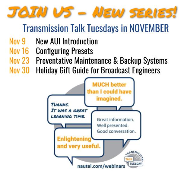November Transmission Talk Tuesday Discussions - Nautel Broadcast